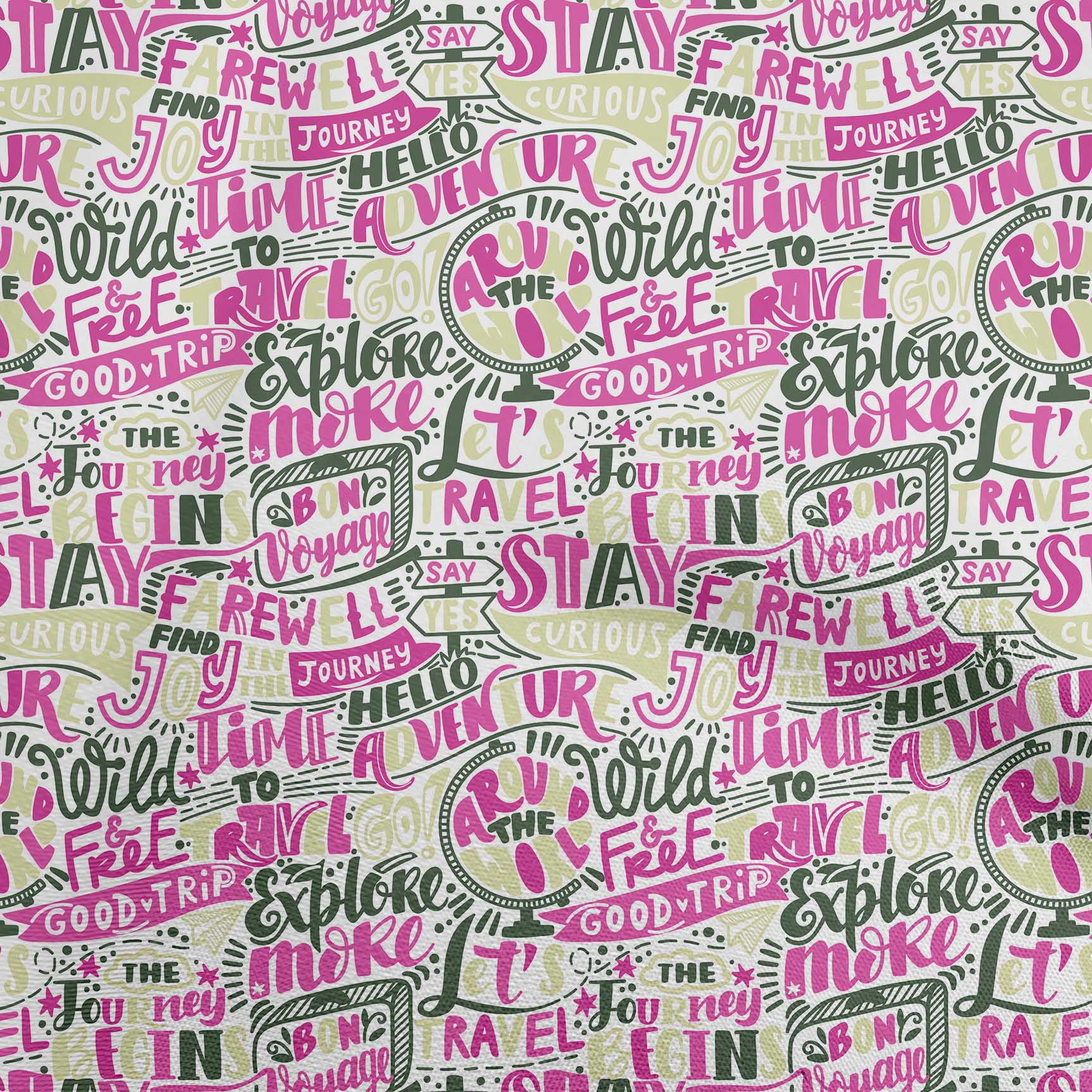 oneOone Cotton Flex Pink Fabric Writing Text Sewing Material Print ...