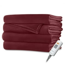 Sunbeam Velvet Plush Electric Heated Throw Blanket in Garnet Red ...