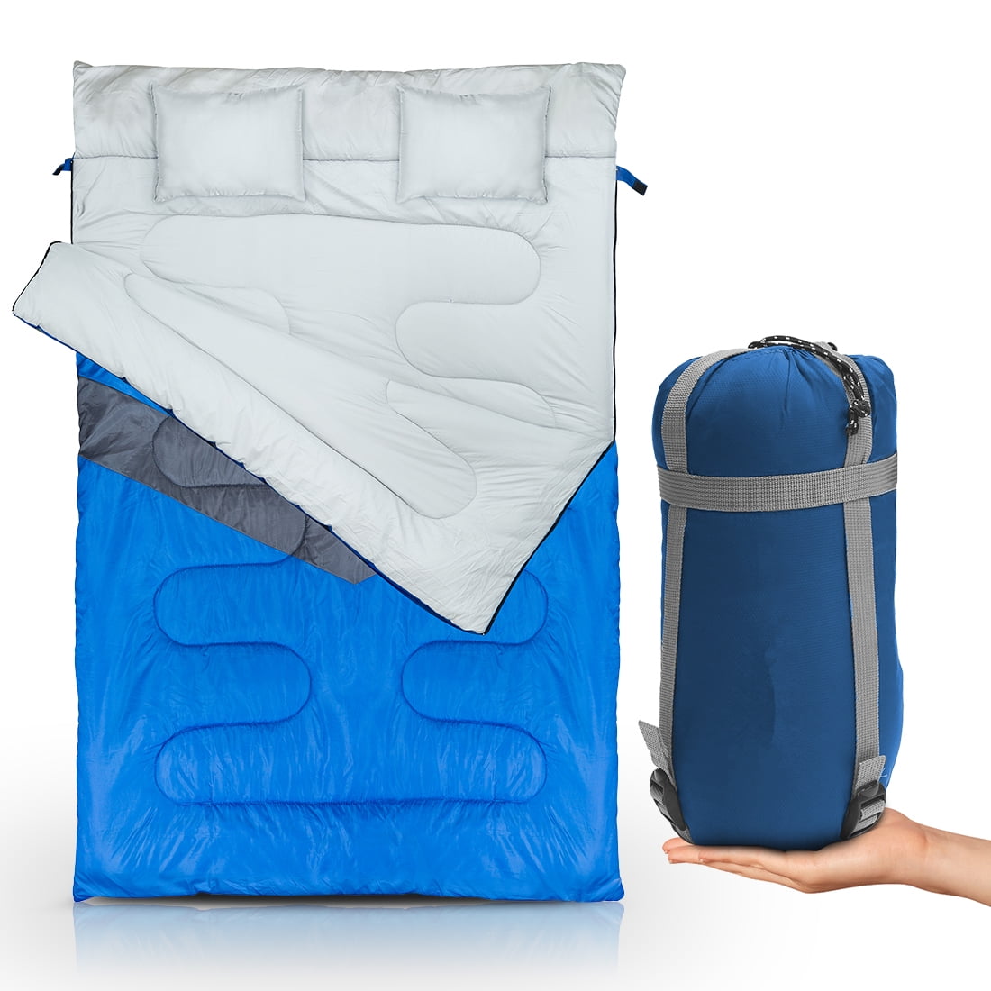Double Sleeping Bag Queen Size With 2 Small Pillows Waterproof