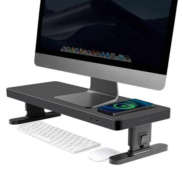 4 Adjustable Height Monitor Stand with Wireless Charger and USB 3.0/2.0 ...