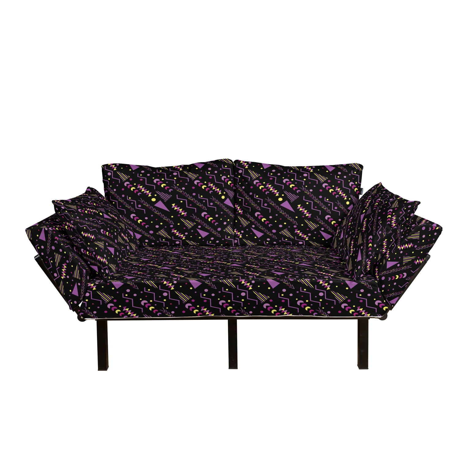 Retro Futon Couch, Memphis Style Composition Geometric Shapes Chevron ...
