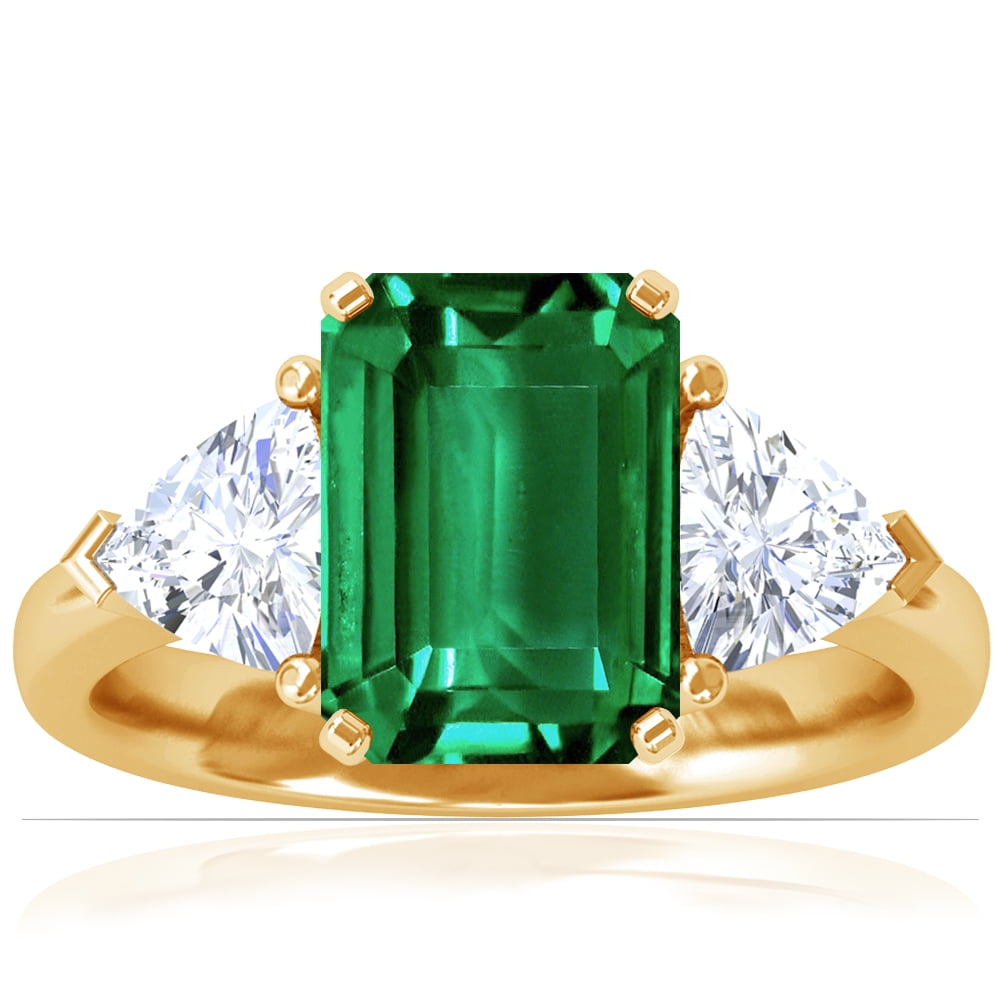 GemsNY May Birthstone - Classic Emerald Cut Emerald Three Stone Ring ...
