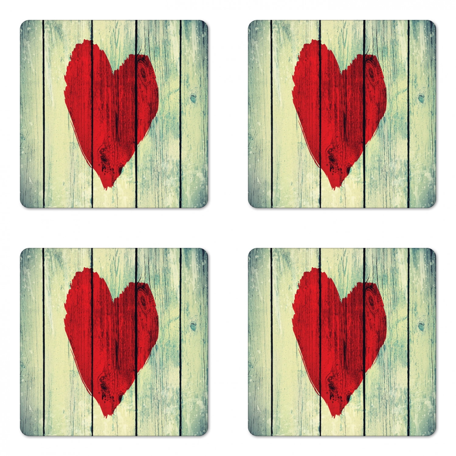Love Coaster Set of 4, Heart Painted on Rustic Wooden Wall Romance ...
