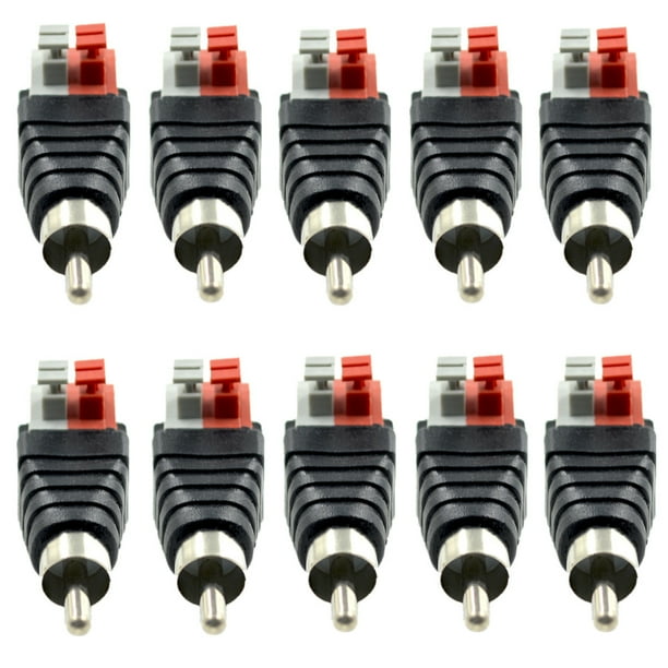 10 pcs Speaker Wire Cable to Audio Male RCA Connector Adapter Jack Plug ...