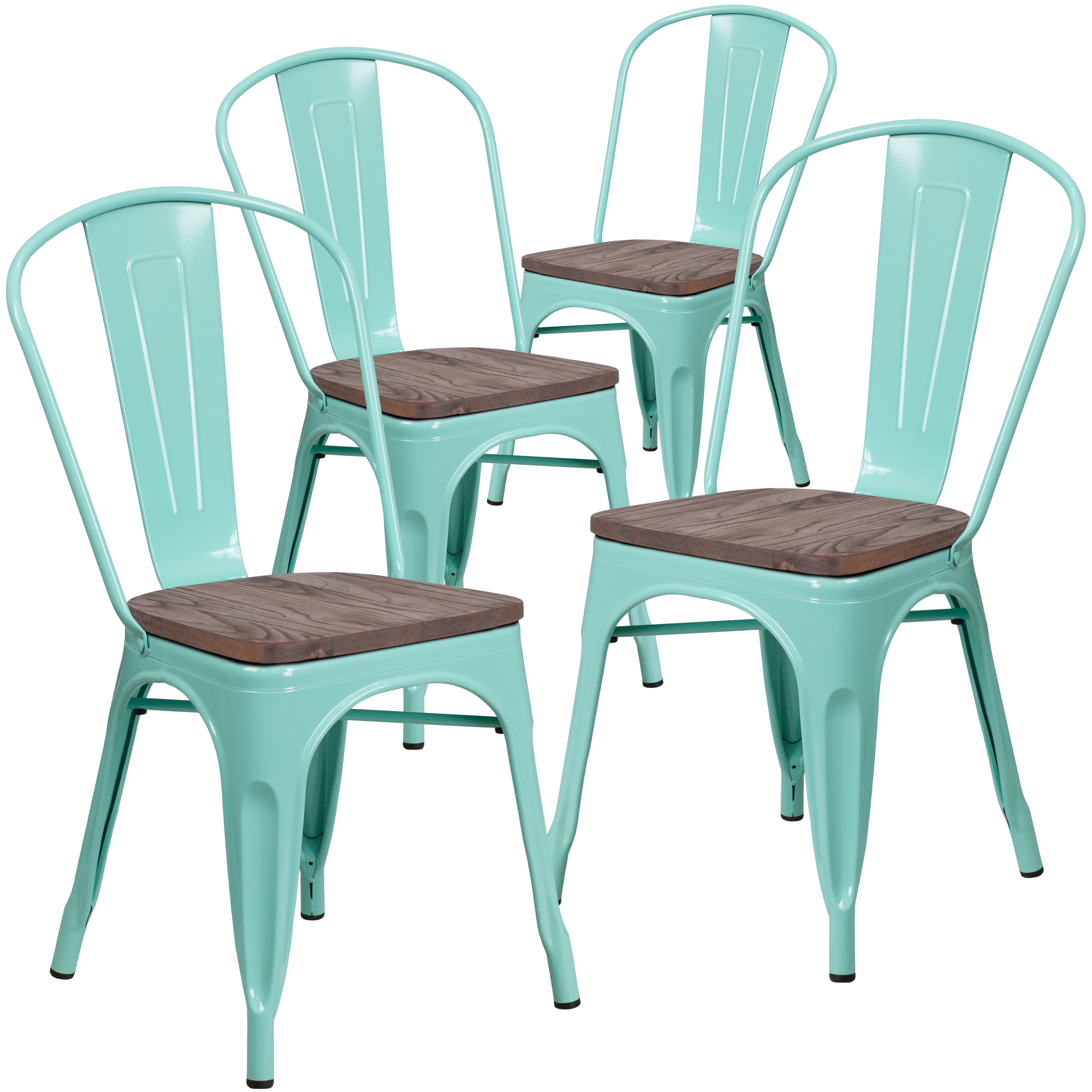 Flash Furniture 4 Pk. Mint Green Metal Stackable Chair with Wood Seat ...