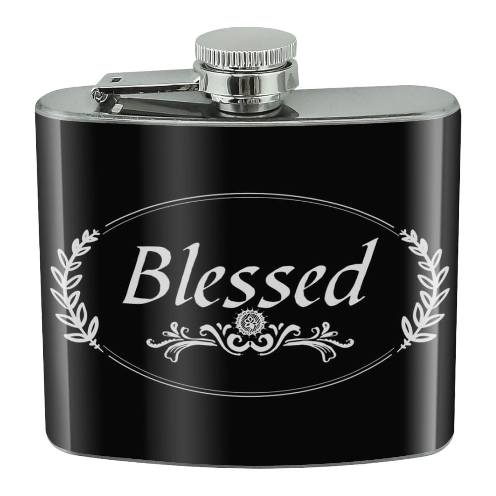 Blessed Halo On Black Stainless Steel 5oz Hip Drink Kidney Flask ...
