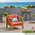 Elisha Outdoor Acacia Wood Club Chair with Cushion, Teak and Red ...