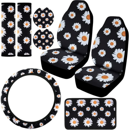 8 Pieces Daisy Car Accessories Set Includes Car Front Seat Covers ...