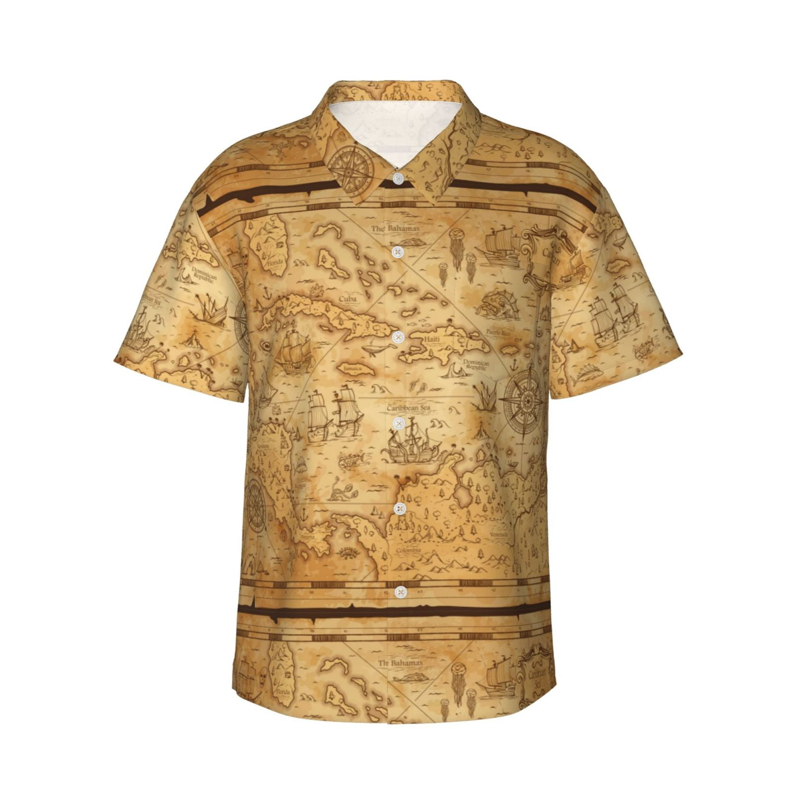 Balery Old Vintage Map Of Sea Camisas hawaianas de manga corta para ...