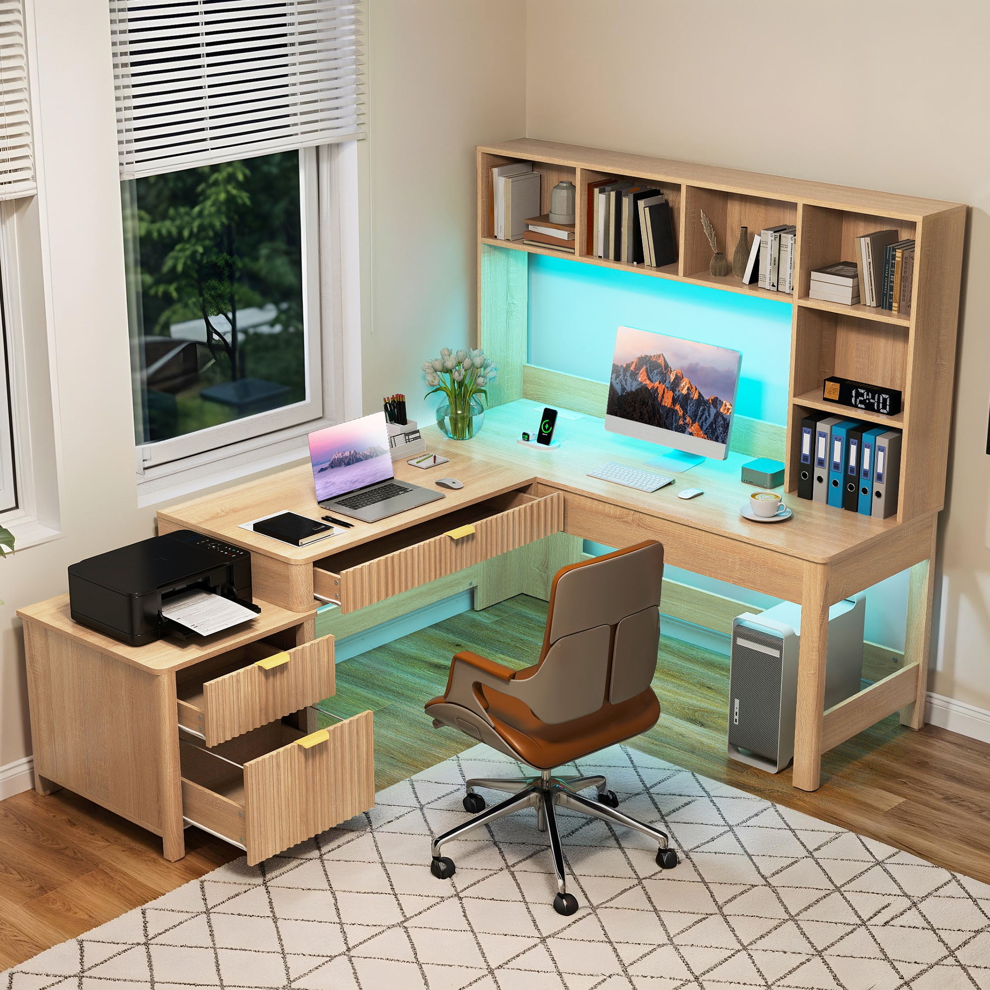 Click here for Dextrus L Shape Desk With Led Light & Hutch  Home... prices