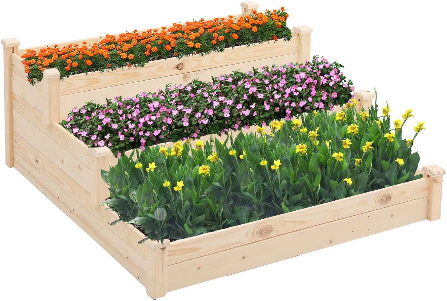 SUNCROWN 3 Tier 4x4ft Wooden Raised Garden Bed Planter Box Kit For SUNCROWN 3 Tier 4x4ft Wooden Raised Garden Bed Planter Box Kit For