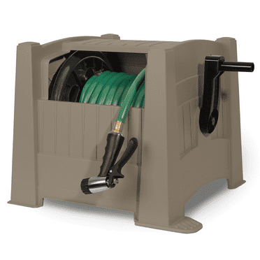 Suncast 100 ft Capacity Stationary Resin 5/8" Garden Hose Reel Hideaway ...