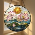 Lotus Flower and Sun Stained Glass Suncatcher, Round Decorative Window ...