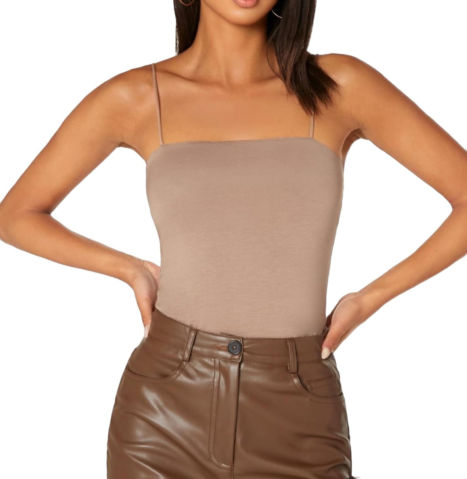 Casual Solid Spaghetti Strap Cami Mocha Brown Women Tank Tops & Camis (Women's) - Walmart.com