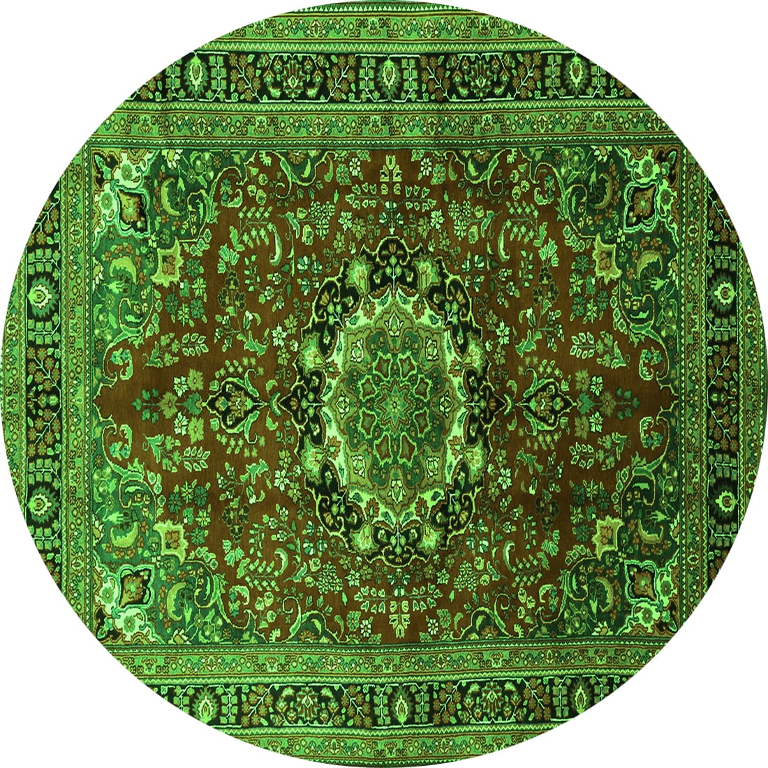 Ahgly Company Indoor Round Medallion Green Traditional Area Rugs, 8 ...