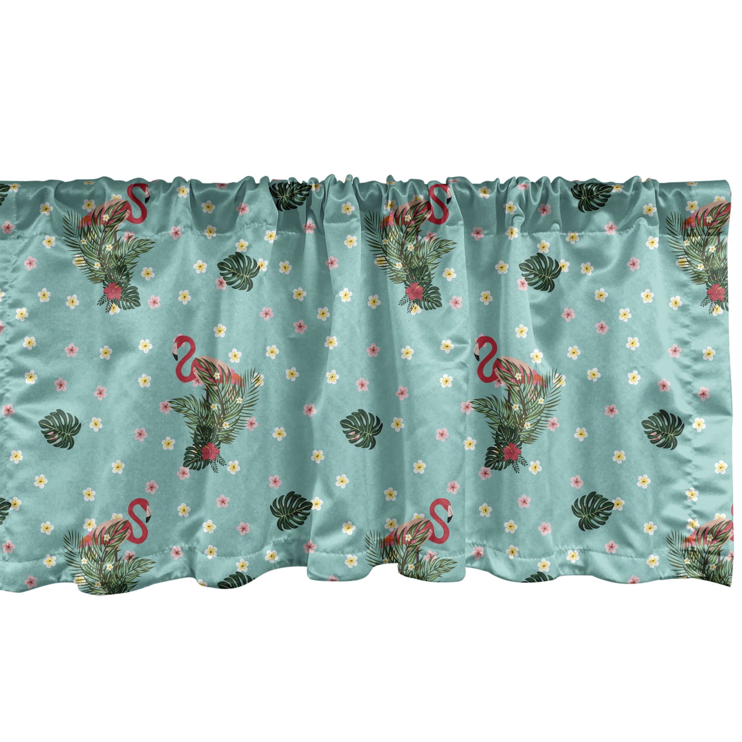 Flamingo Window Valance Pack of 2, Exotic Birds Monstera Leaves Aloha ...