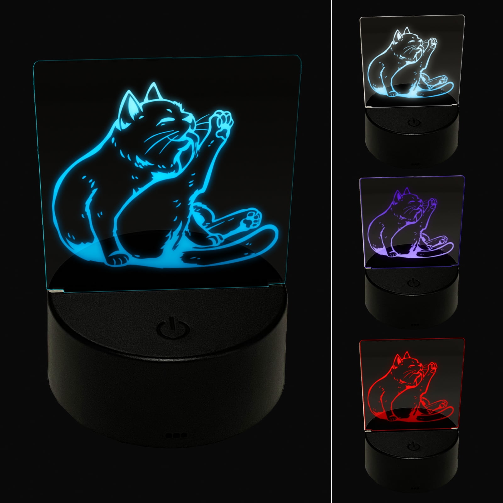 Cute Cat Grooming Leg LED Night Light Sign 3D Illusion Desk Nightstand ...