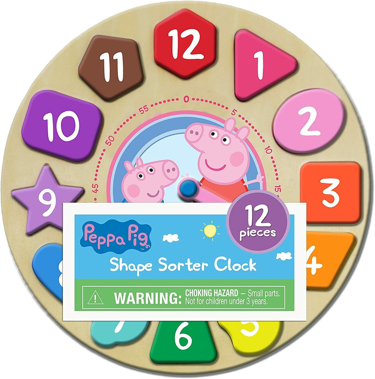 TCG Toys 30375745 Peppa Pig Shape Sorter Clock Puzzle - 12 Piece ...