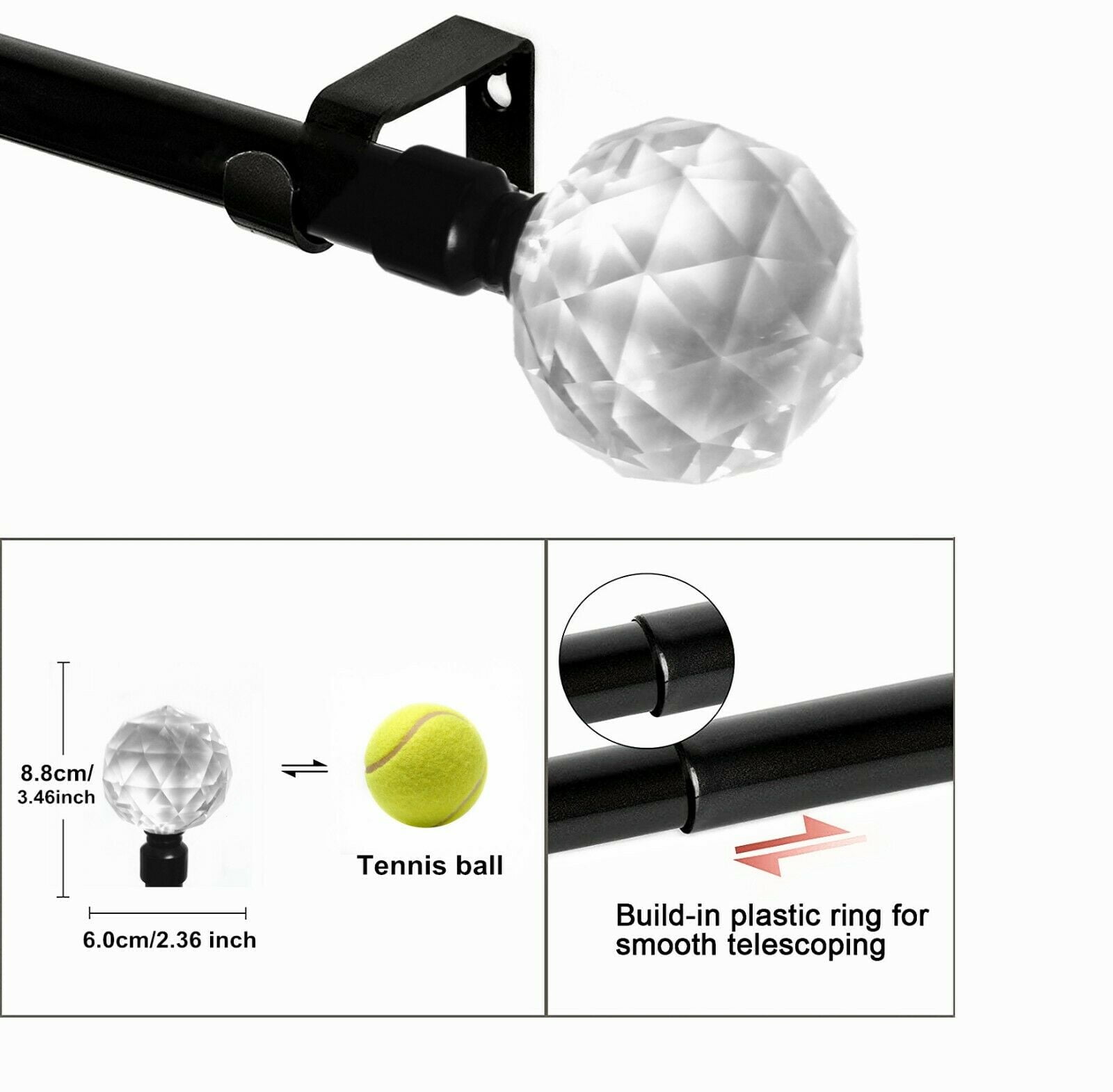 FOCUSSEXY Crystal Curtain Rods , Window Curtain Rods for Windows28-48/ ...