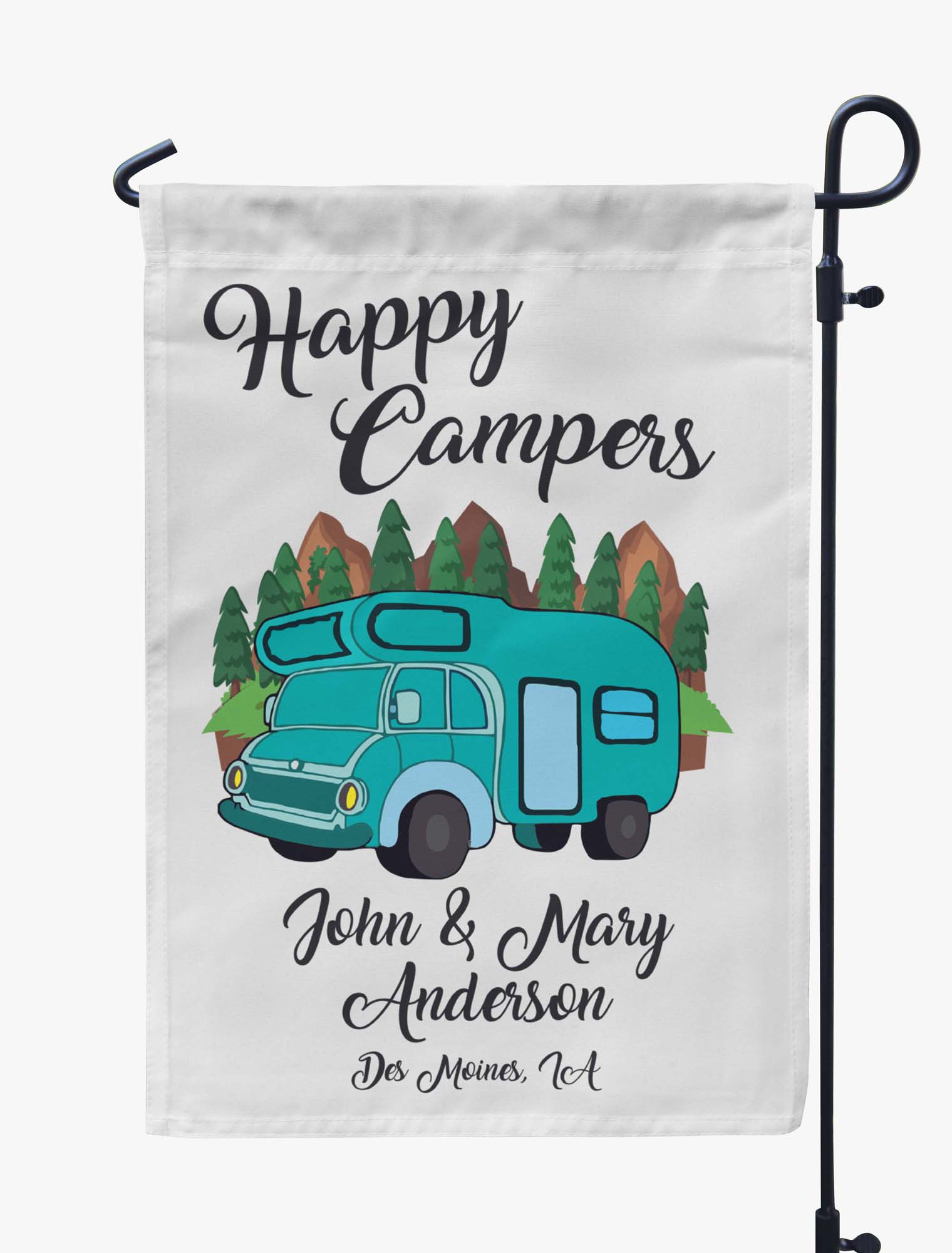 Printtoo White Happy Campers Class C Motorhome CampingFlagCustom ...