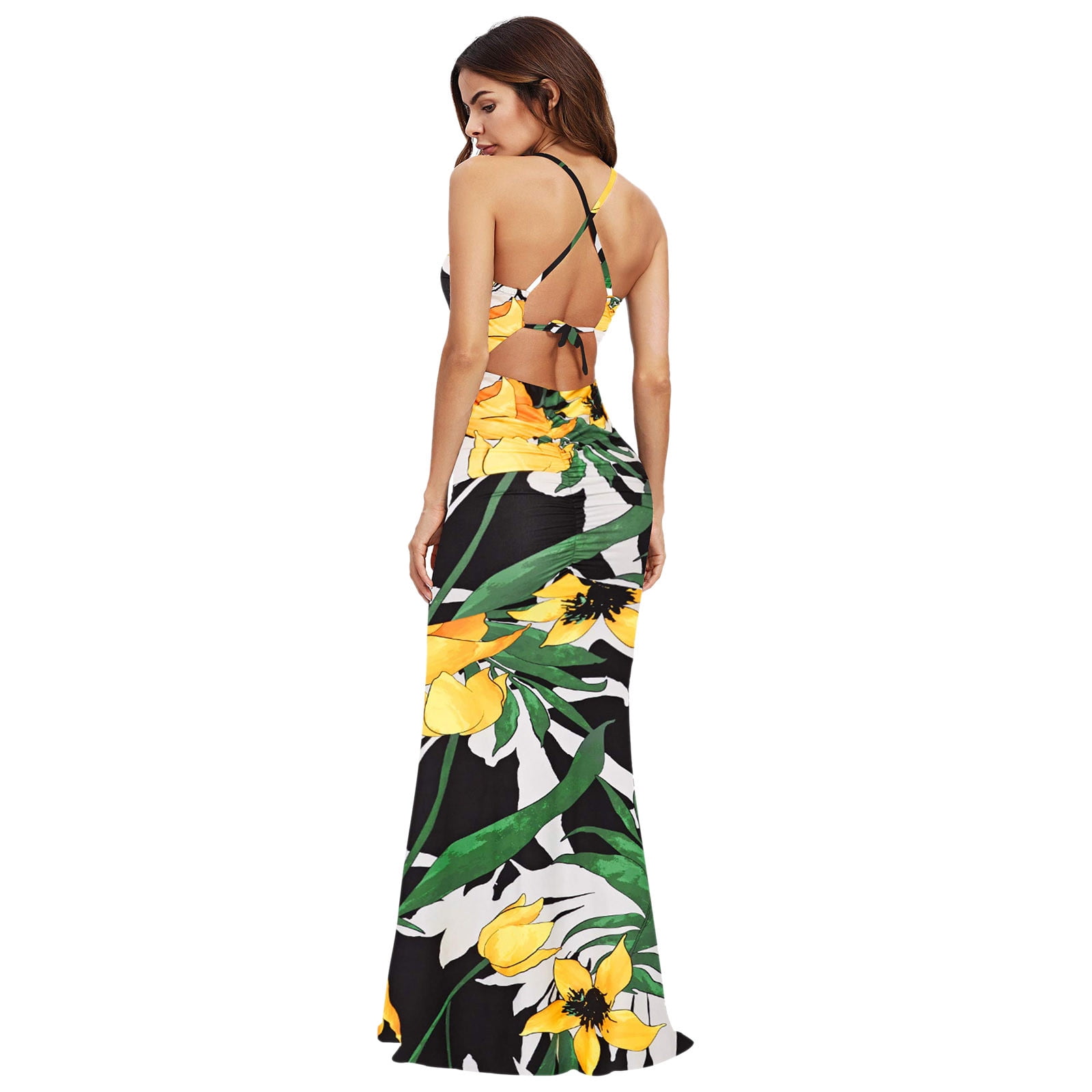 〖hellobye〗women Sexy O Neck Floral Print Strappy Backless Summer