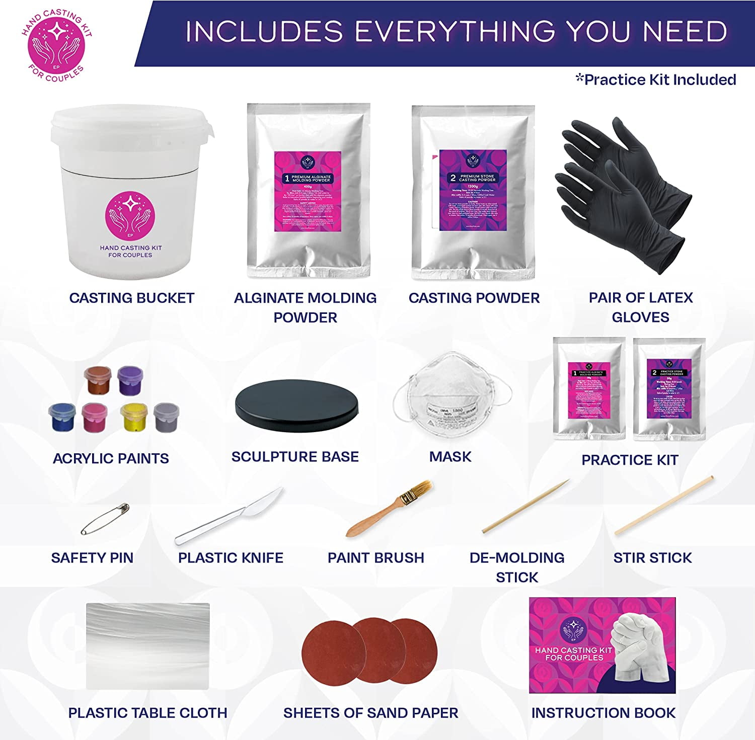 Buy Hand Casting Kit for Couples with Practice Kit - Plaster Hand Mold ...