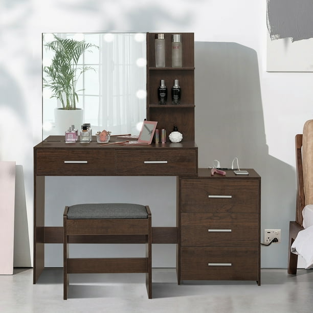 USIKEY Large Vanity Set with 10 LED Lights and Charging Station, Makeup ...