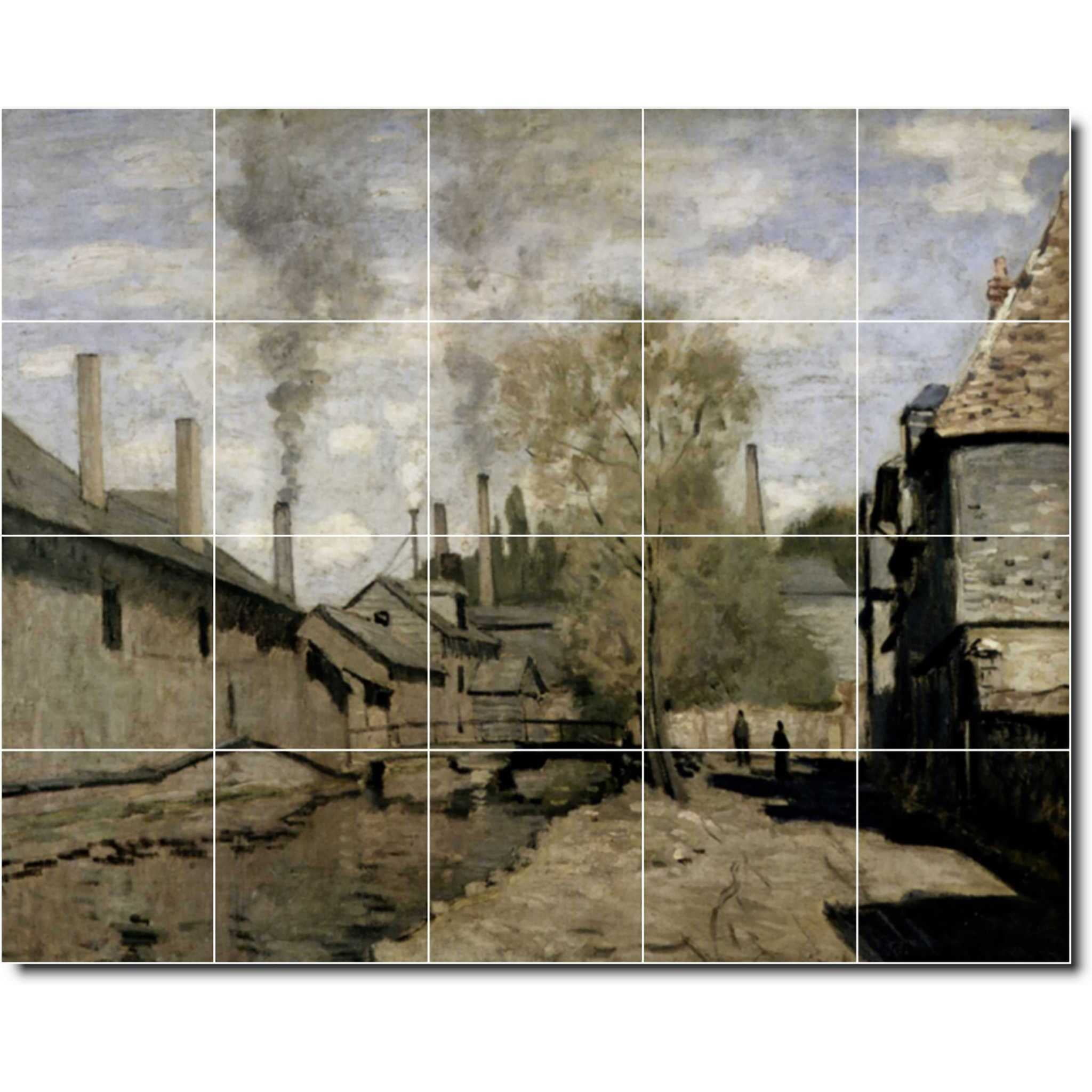 Ceramic Tile Mural-Claude Monet Village Painting 22. 21.25" w x 17" h ...