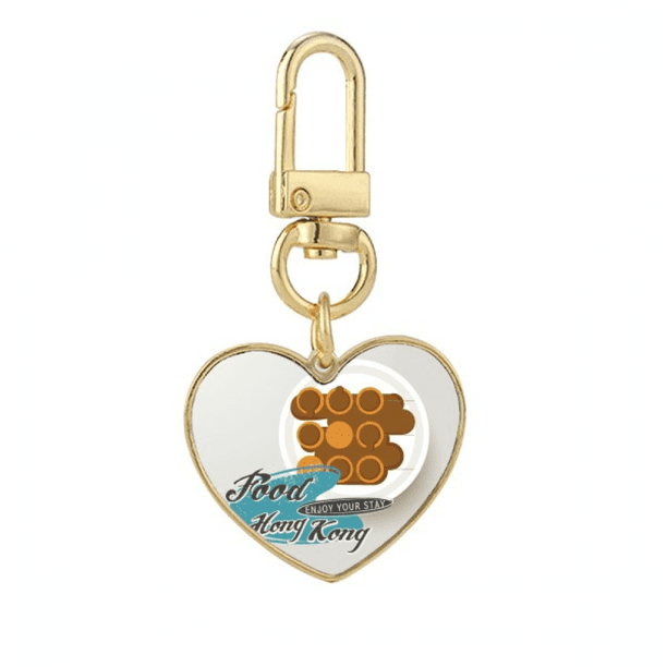 Hong Kong Fish Ball China Gold Heart Keychain Metal Keyring Holder ...