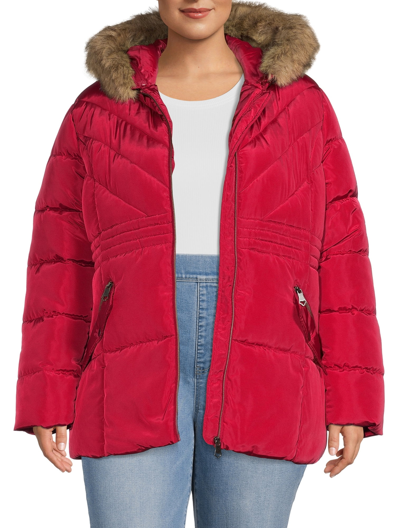 Buy Big Chill Women's Plus Size Quilted Puffer Jacket with Faux Fur ...