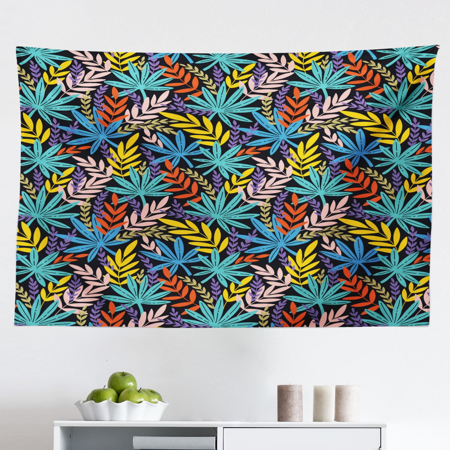 Leaves Tapestry, Repetitive Botanical Theme Abstract Trees Motifs Art ...
