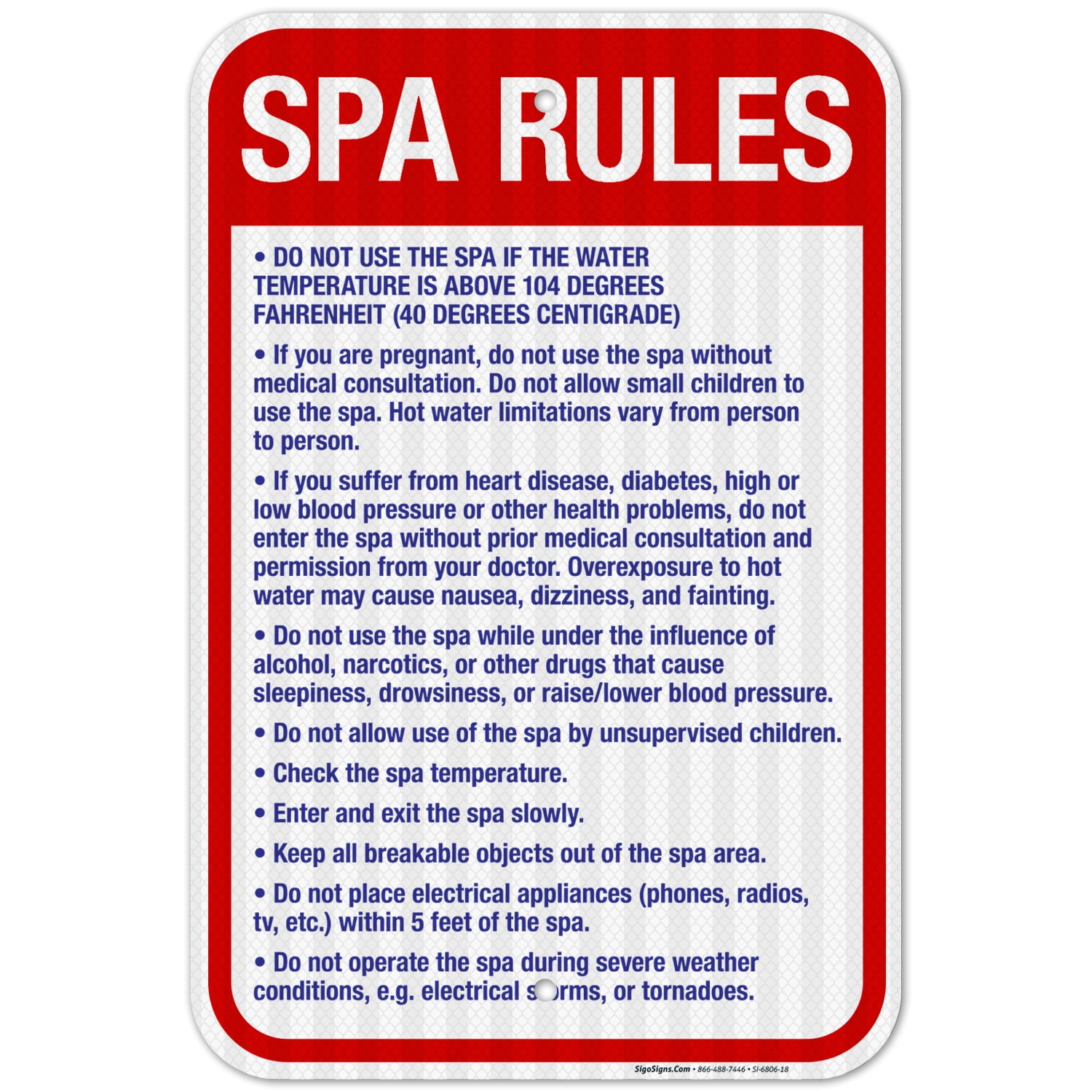 Spa Rules Sign, Pool Sign, - Walmart.com