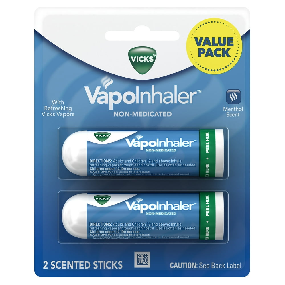 Vicks Vapo Inhaler Portable Non-Medicated Nasal Inhaler, Menthol, 2 Ct ...