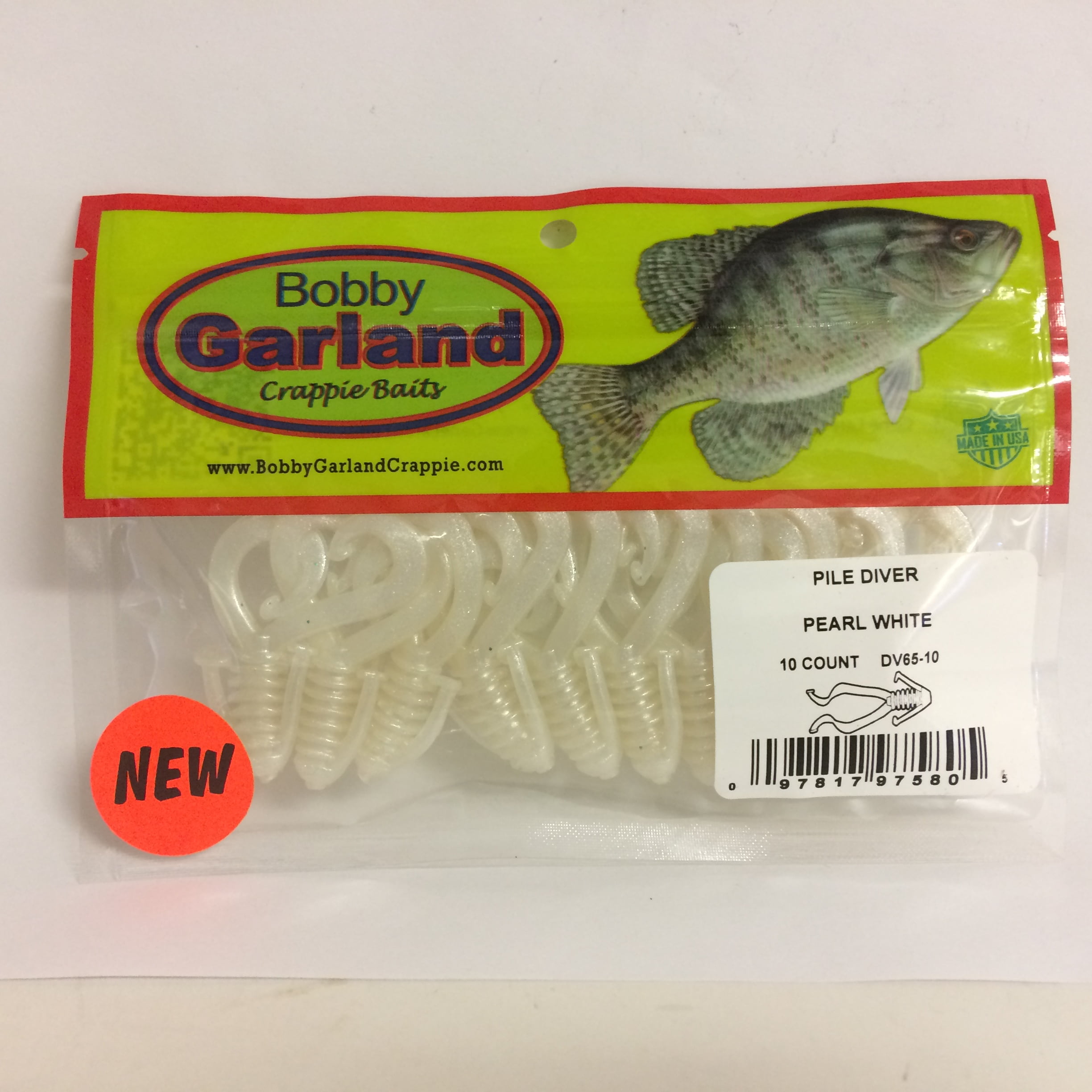 Bobby Garland Pile Diver 25 Crappie Baits Pearl White 10 Count Dv65 10