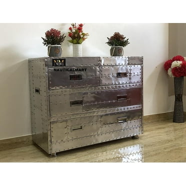 NauticalMart Aviator Aero Aluminum Side End Table, Bed Side One Drawer ...