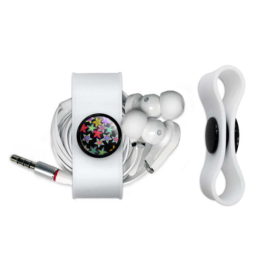 Pinwheel Flowers Black Headphone Cord Wrap Cable Wire Organizer Set ...