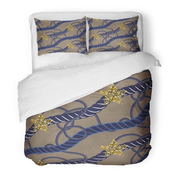 HATIART 3 Piece Bedding Set Navy Blue Rope Knot with Gold Star String ...