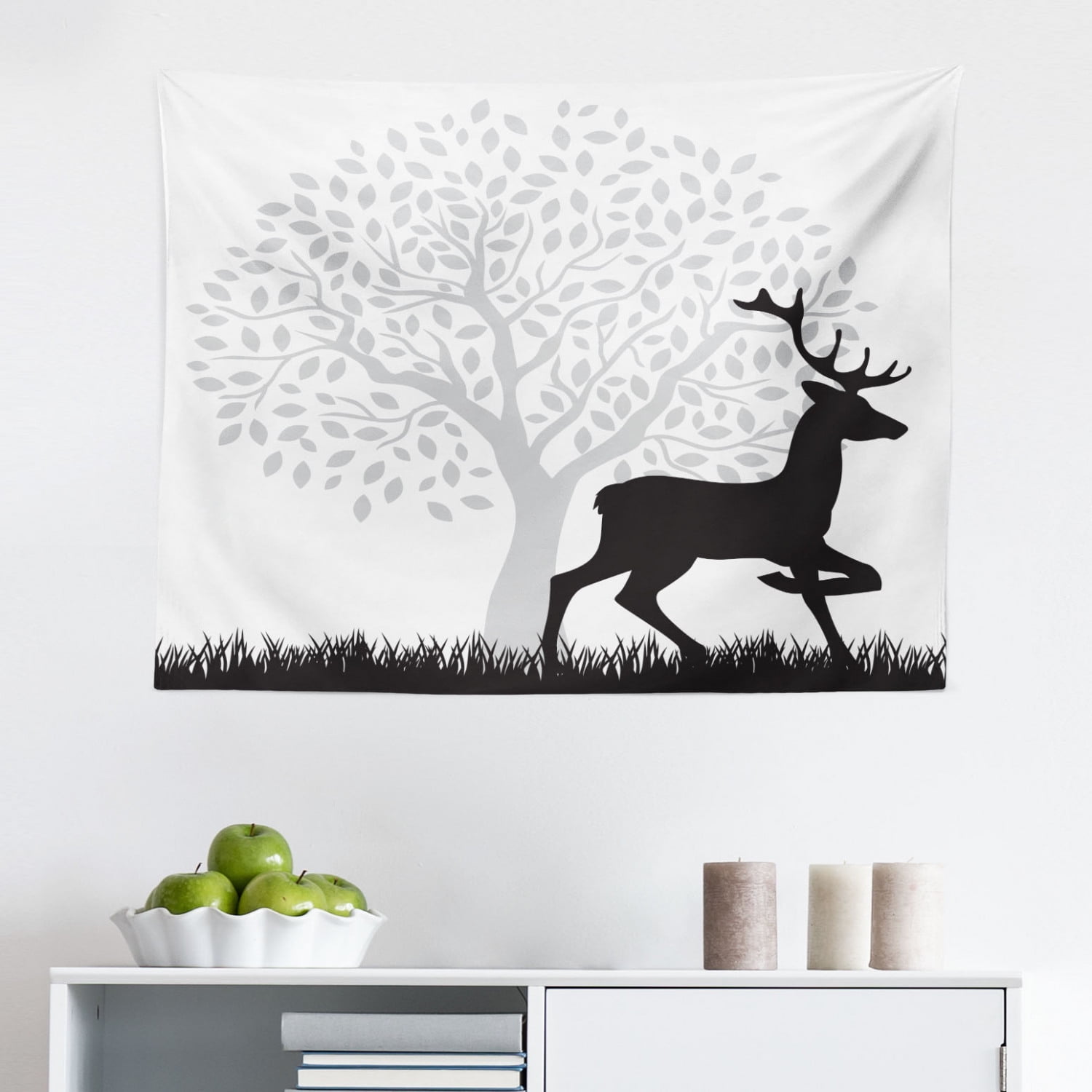 Deer Hunting Tapestry, Hipster Wild Animal Antler Print on Plain ...