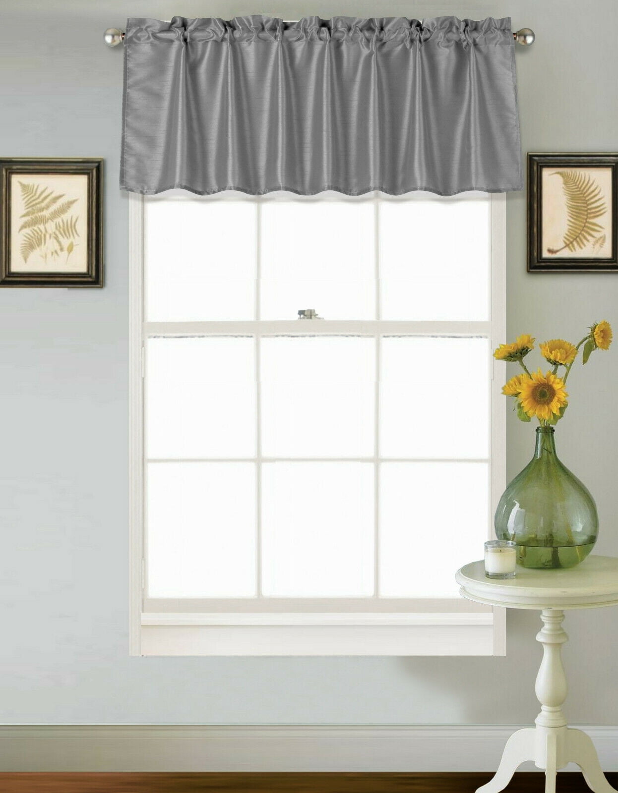 S18 SILVER 1 Piece Solid Faux Silk Rod Pocket Stylish STRAIGHT WINDOW ...