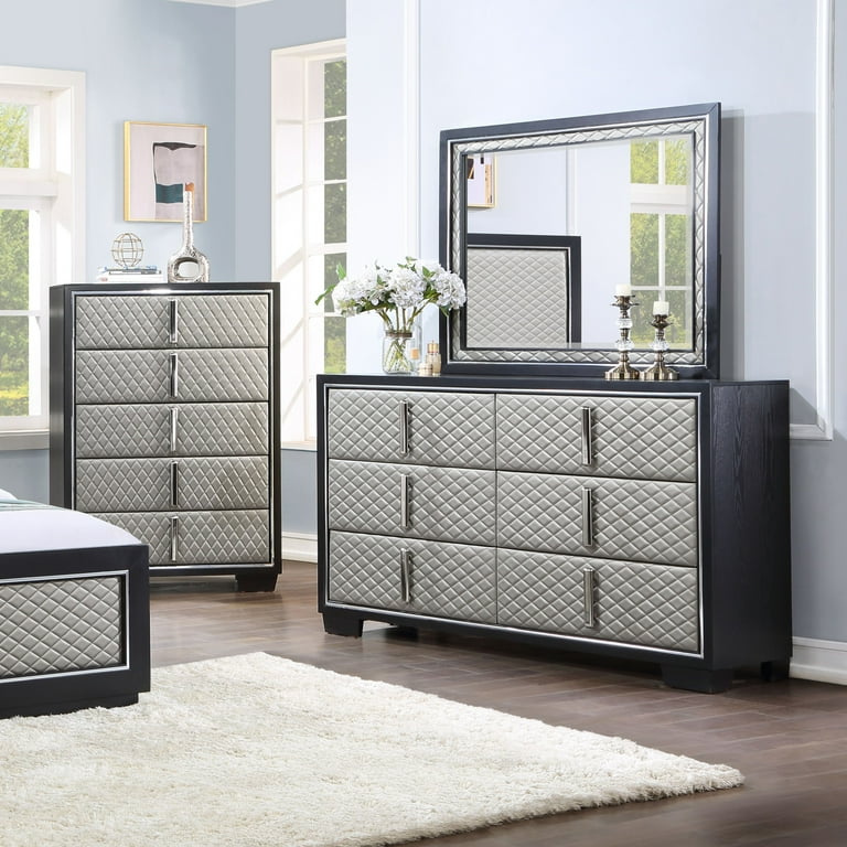 ACME Nicola 6 Drawer Double Dresser in Silver and Black Walmart