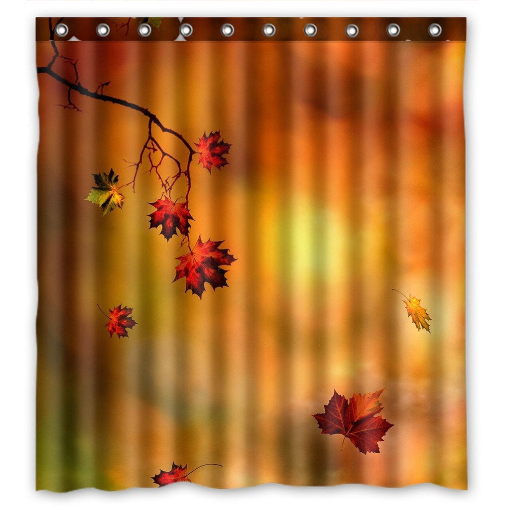 GCKG Autumn Maple Leaf Waterproof Polyester Shower Curtain and Hooks ...