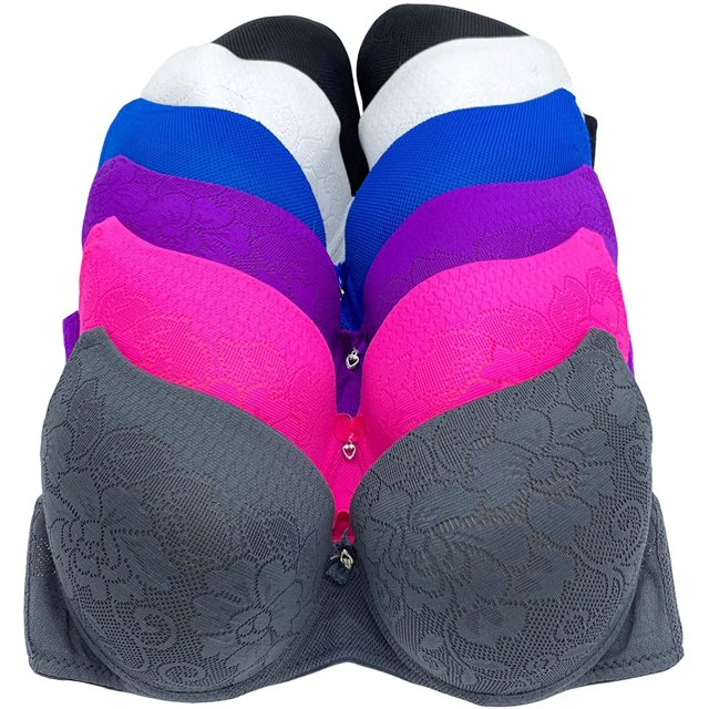 6 Packs Pushup Underwired Gentle Push Up Bra B/C/D/DD Cup (46DD ...