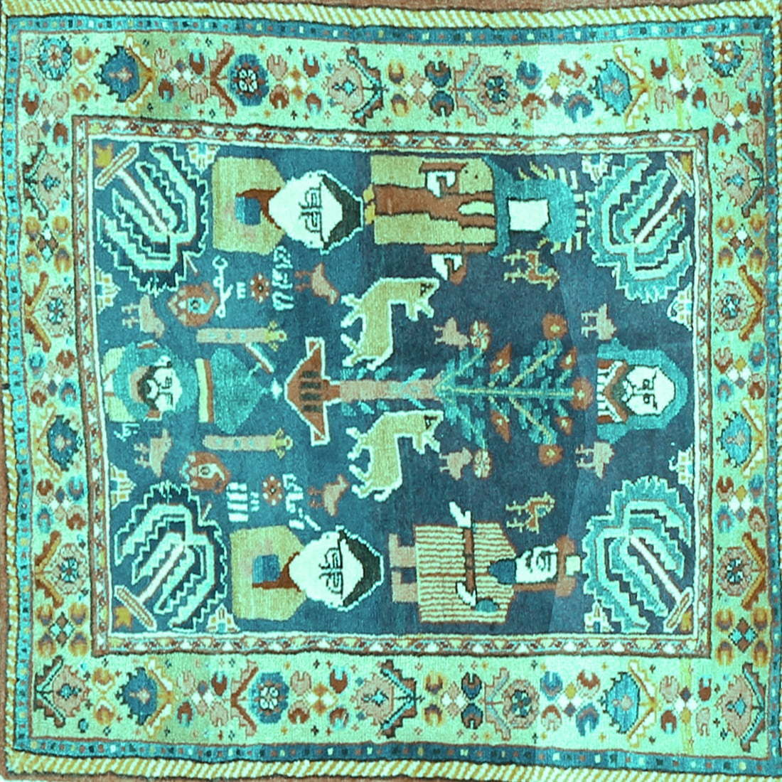 Ahgly Company Indoor Square Animal Turquoise Blue Traditional Area Rugs ...