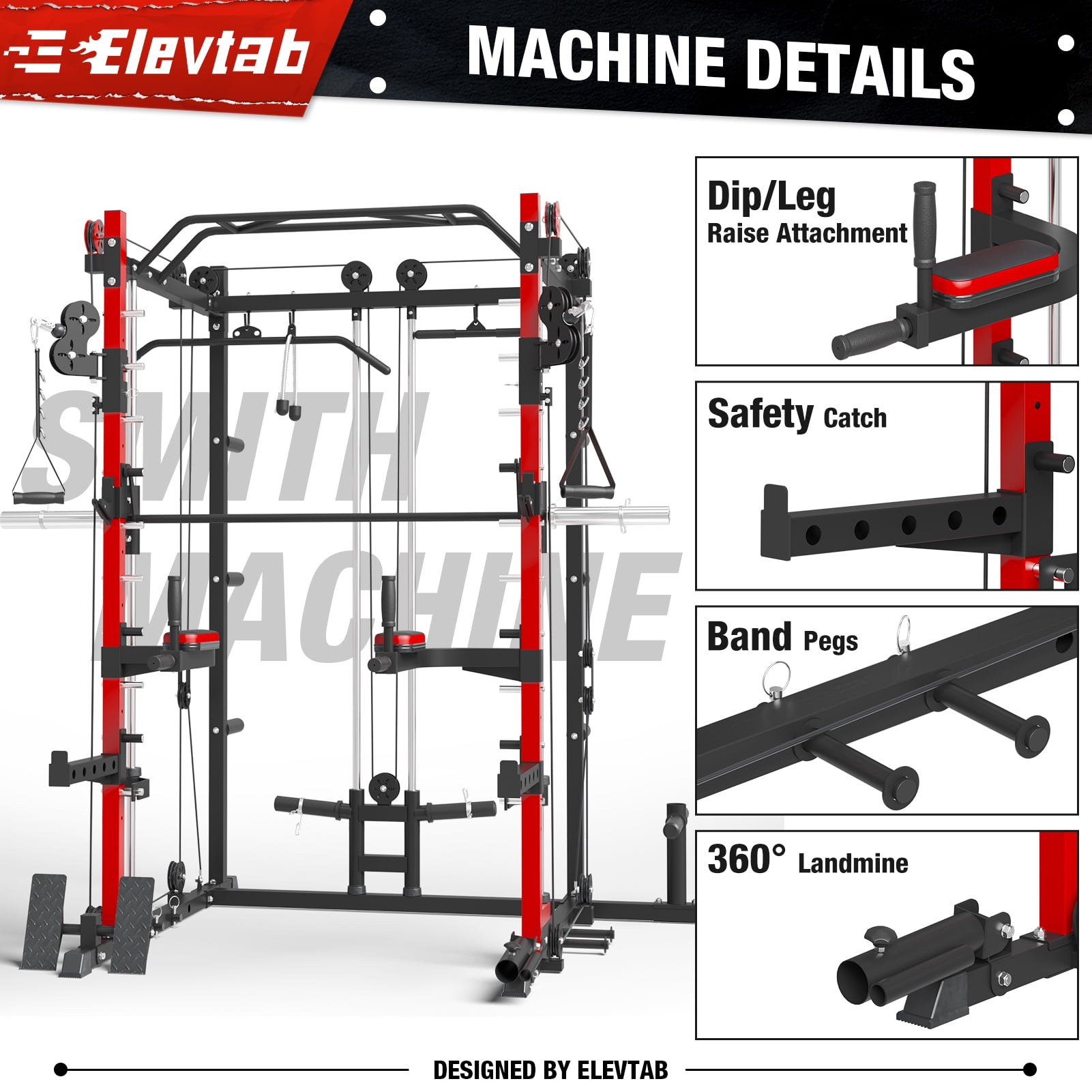 Buy ELEVTAB Smith Machine Home Gym, 2000lbs Squat Rack with LAT-Pull ...