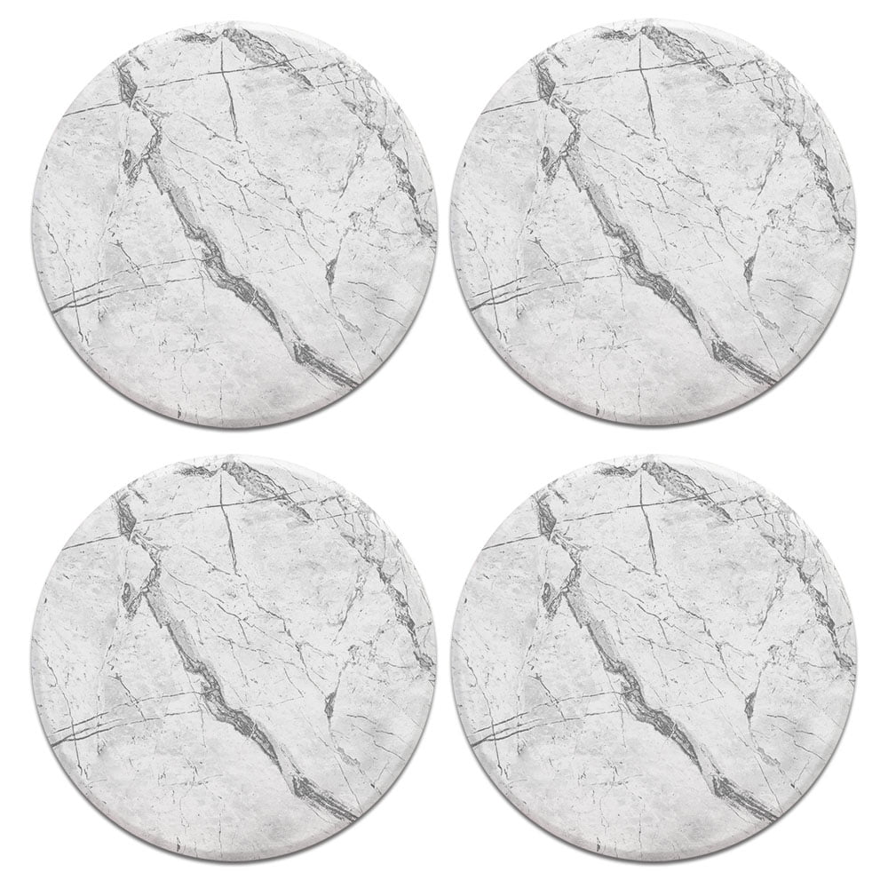 CARIBOU Round Ceramic Stone Coaster for Drinks Set of 4pcs, White ...
