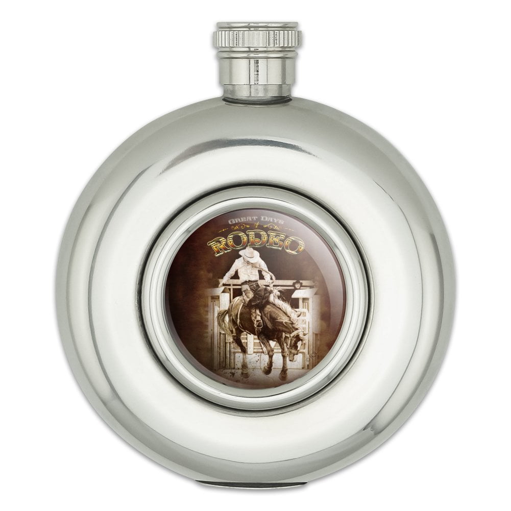 Cowboy Western Rodeo Vintage Horse Bucking Riding Round Stainless Steel ...