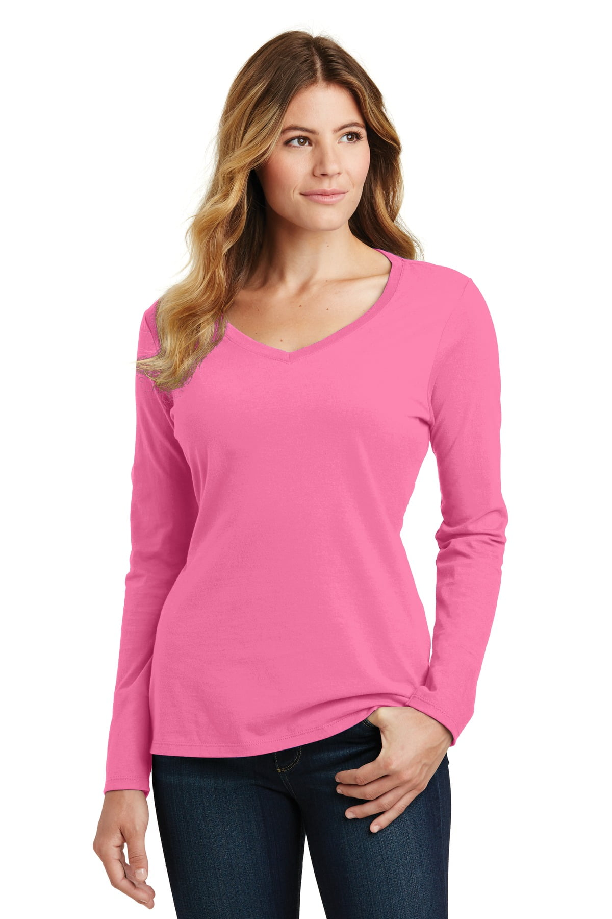 Port & Co Adult Female Women Plain Long Sleeves T-Shirt New Pink Large ...