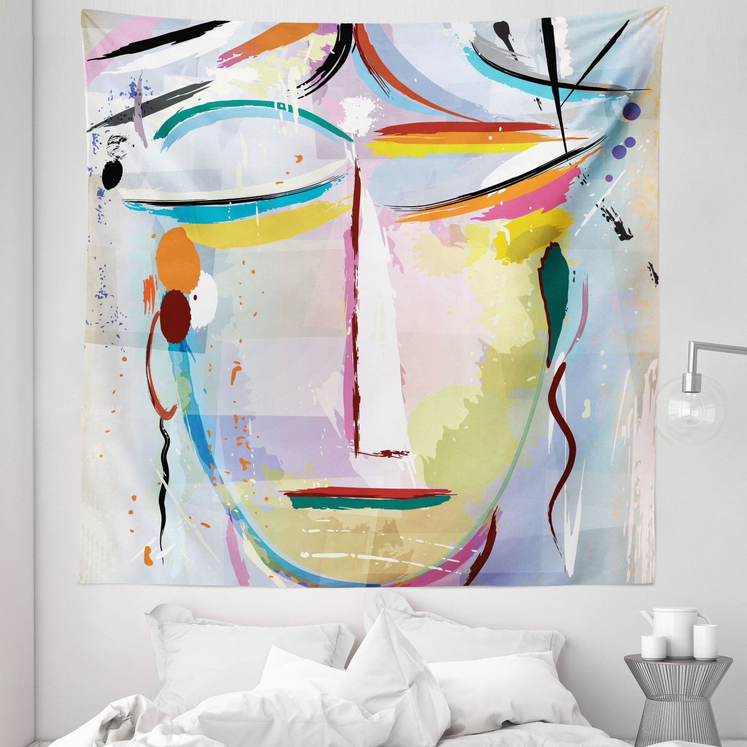 Abstract Tapestry, Modern Face Drawing Portrait Colorful Composition ...