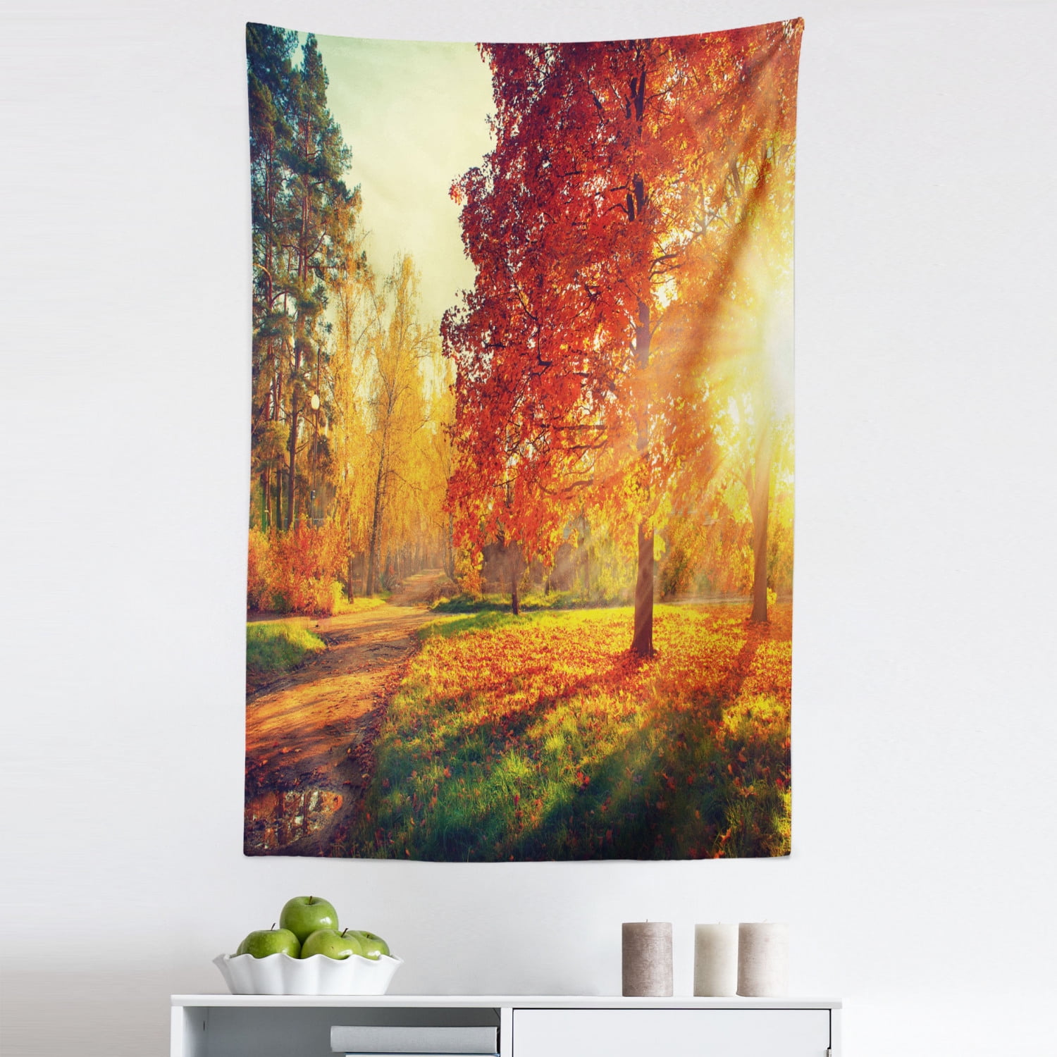 Fall Tapestry, Vibrant Misty Day in Forest Sun Rays Trees Foliage ...