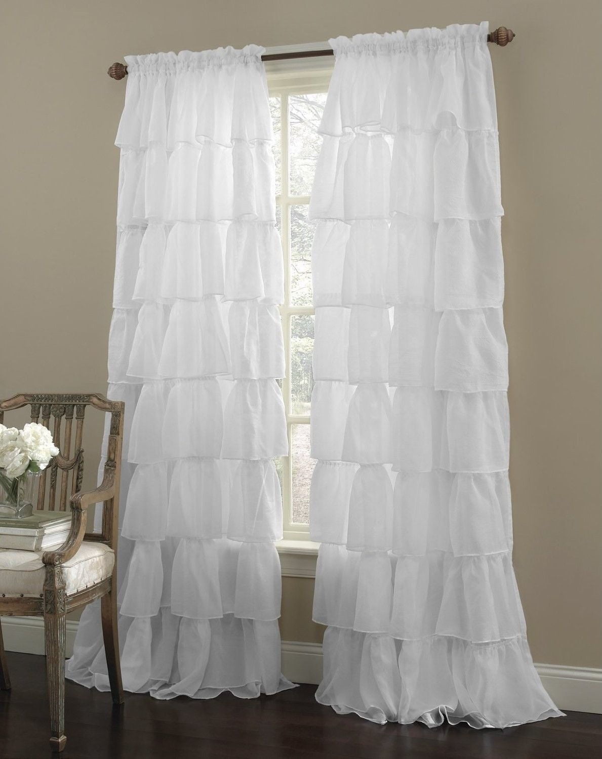 Decotex 2 Piece Gypsy Ruffled Shabby Chic Crushed Sheer Voile Window ...
